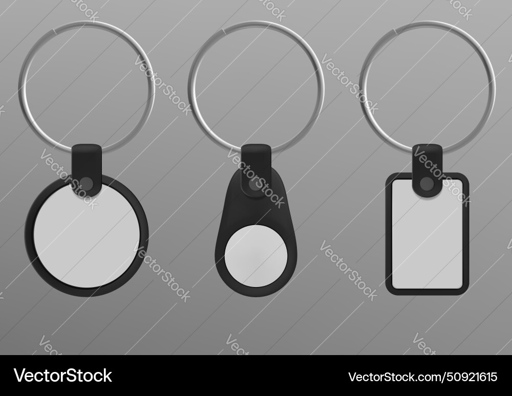 Keychain on metal ring realistic 3d set Royalty Free Vector