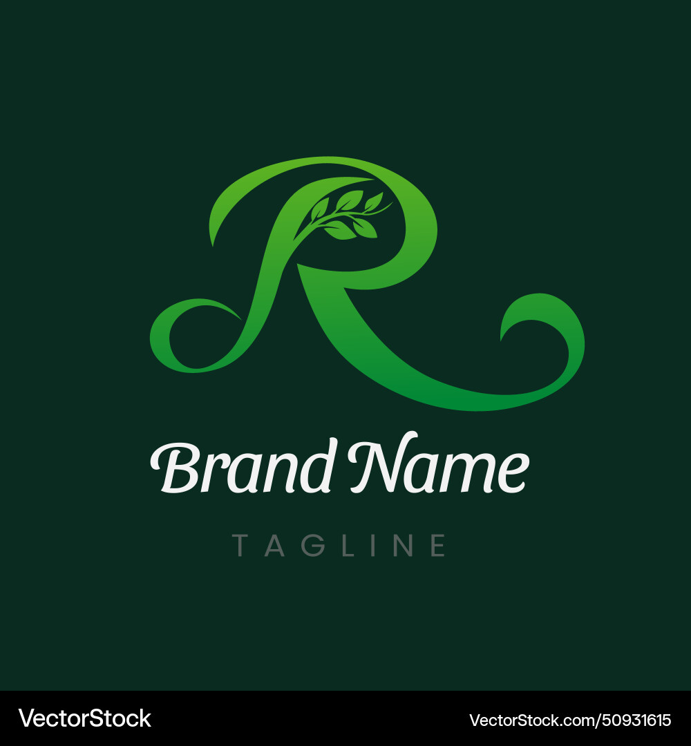 Letter r branch tree natural leaf logo design Vector Image