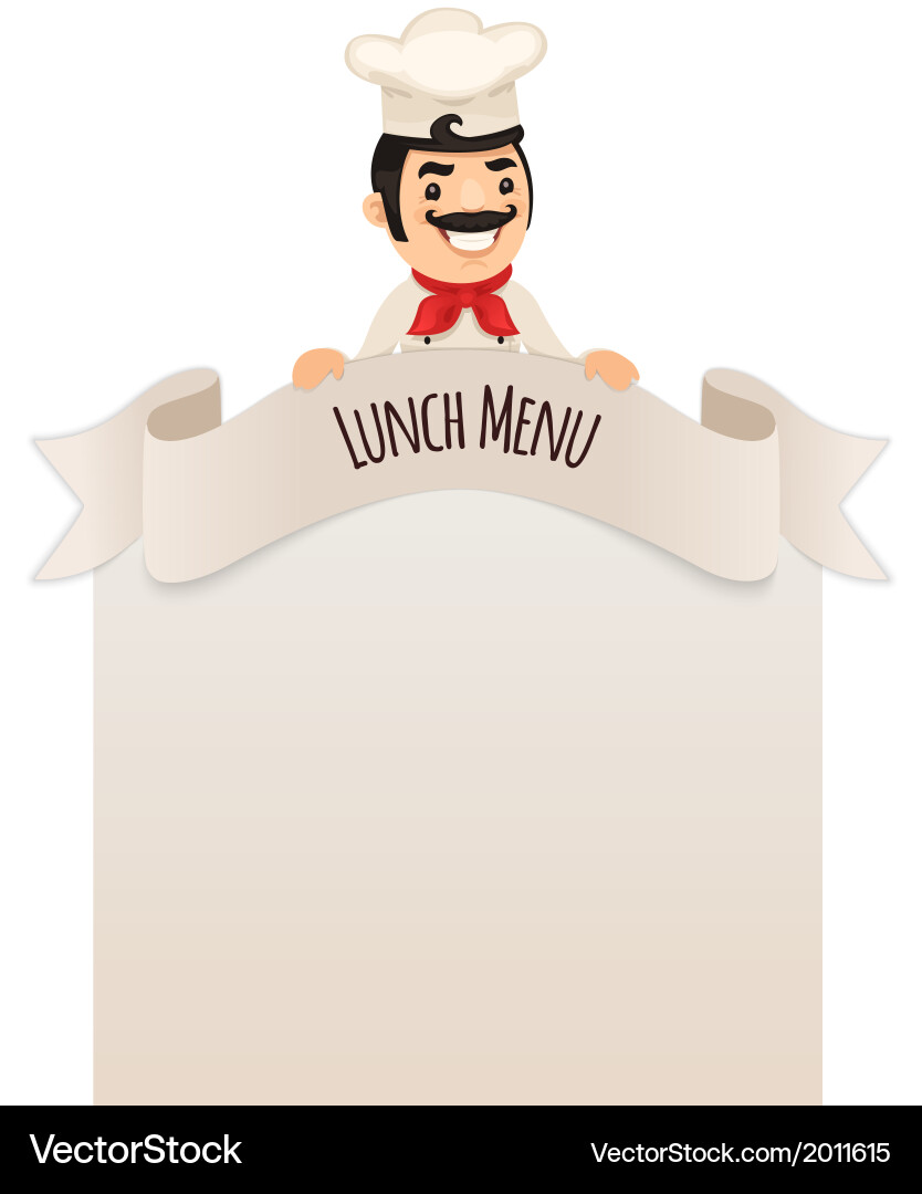 Male chef looking at blank menu on top Royalty Free Vector