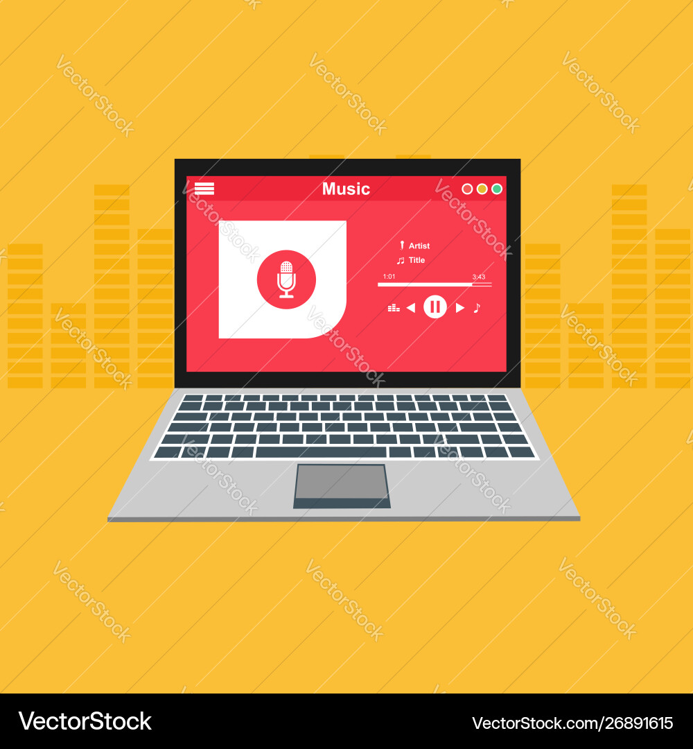 Media player application app template with flat Vector Image