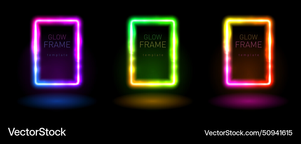 Vibrant color neon glow light frame template Vector Image