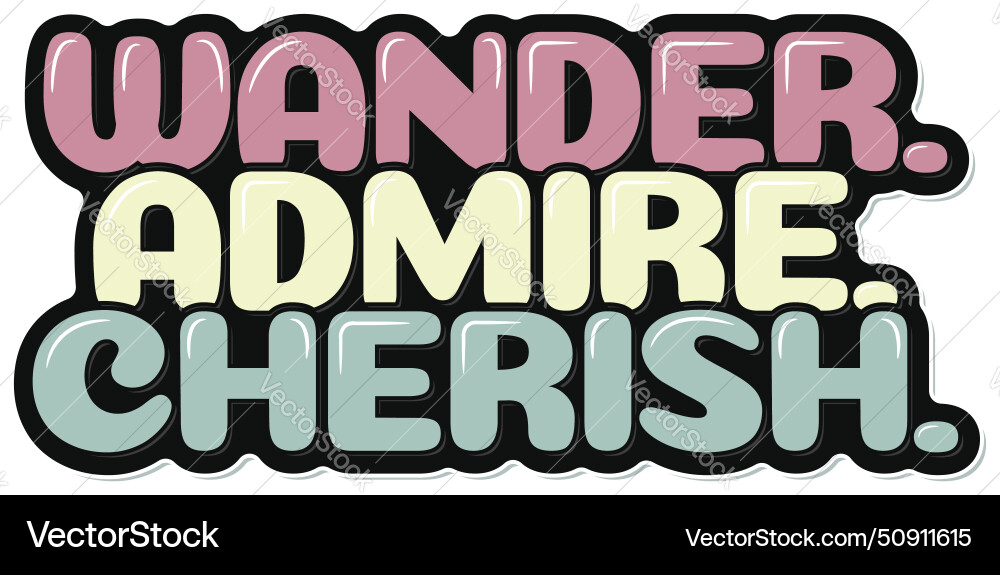 Wander admire cherish lettering design Royalty Free Vector