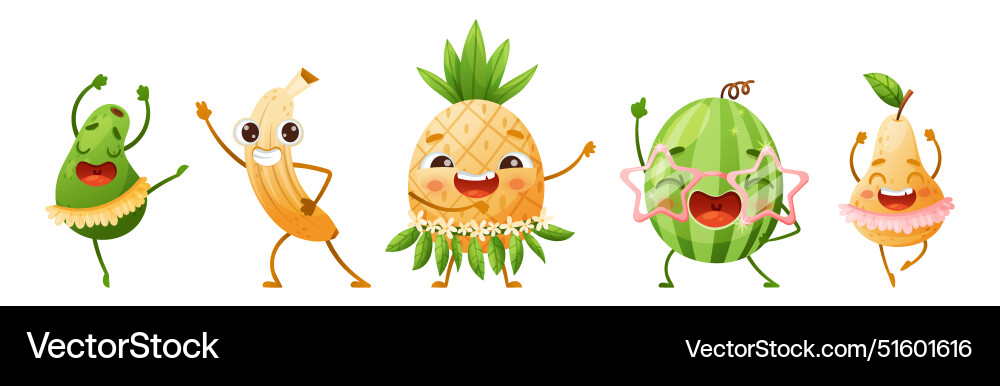 Happy Fruits Dancing and Cheering Royalty Free Vector Image