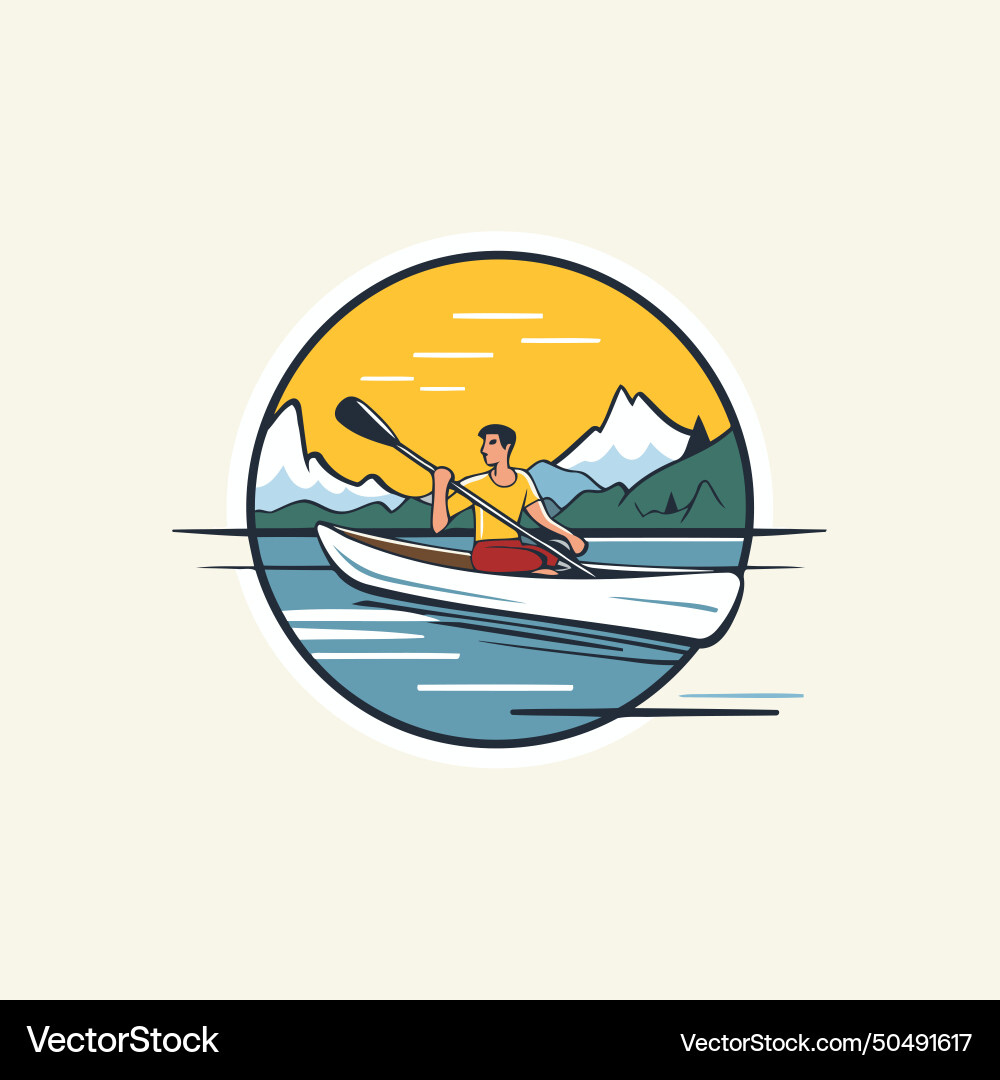 Kayaking canoeing in flat design style Royalty Free Vector