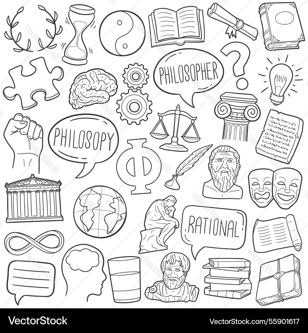 Philosophy doodle icons line art Royalty Free Vector Image