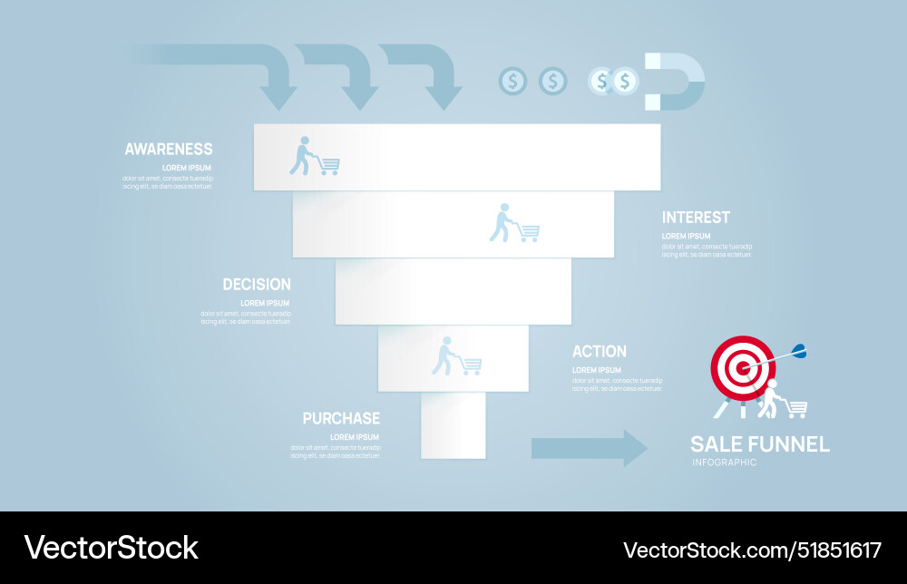 Sales funnel infographic paper template Royalty Free Vector
