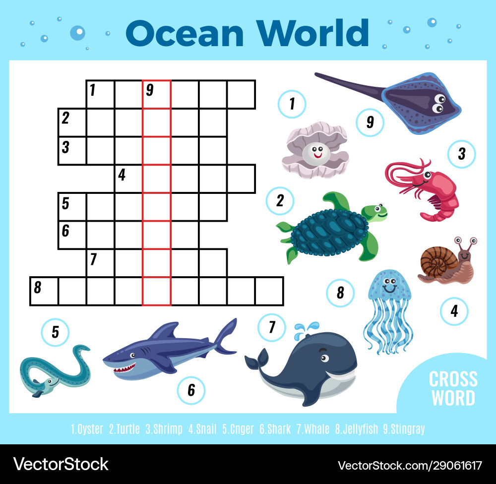 Sea animals crossword composition Royalty Free Vector Image