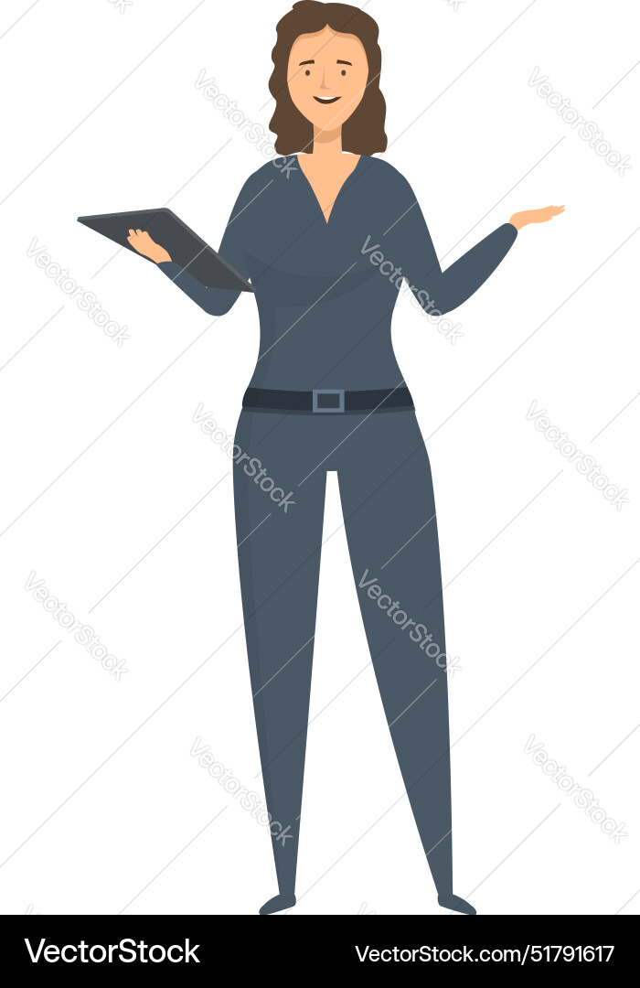 Security guard holding tablet and gesturing Vector Image