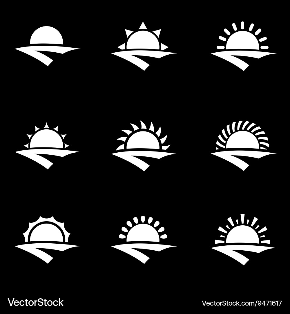 White sunrise icon set Royalty Free Vector Image