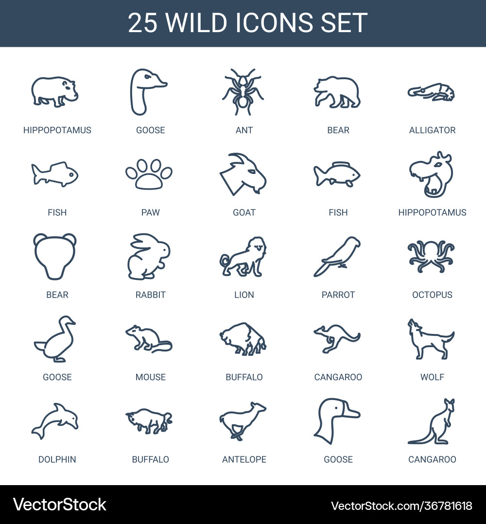 25 wild icons Royalty Free Vector Image - VectorStock