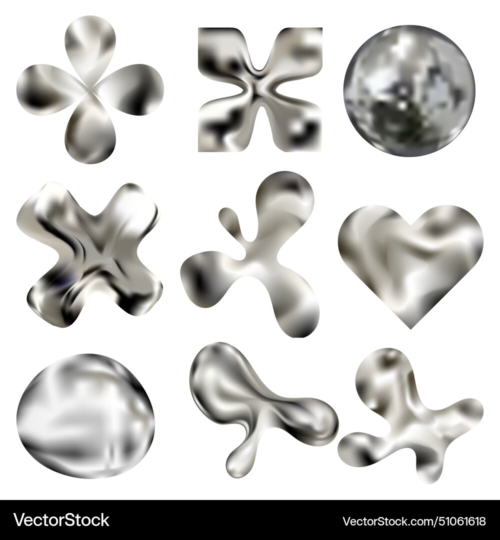 3d chrome glossy abstract shapes set Royalty Free Vector