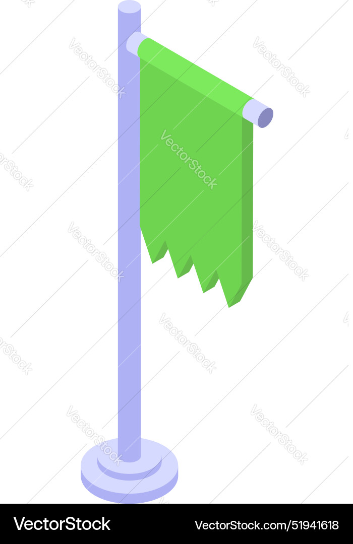 Green medieval flag hanging from metal pole Vector Image