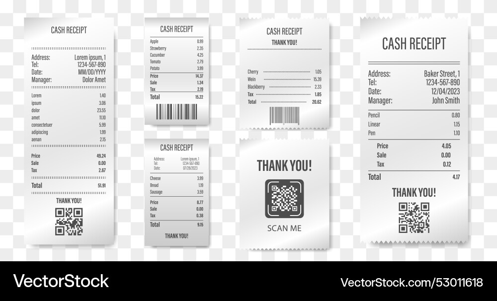 Realistic receipt template collection Royalty Free Vector