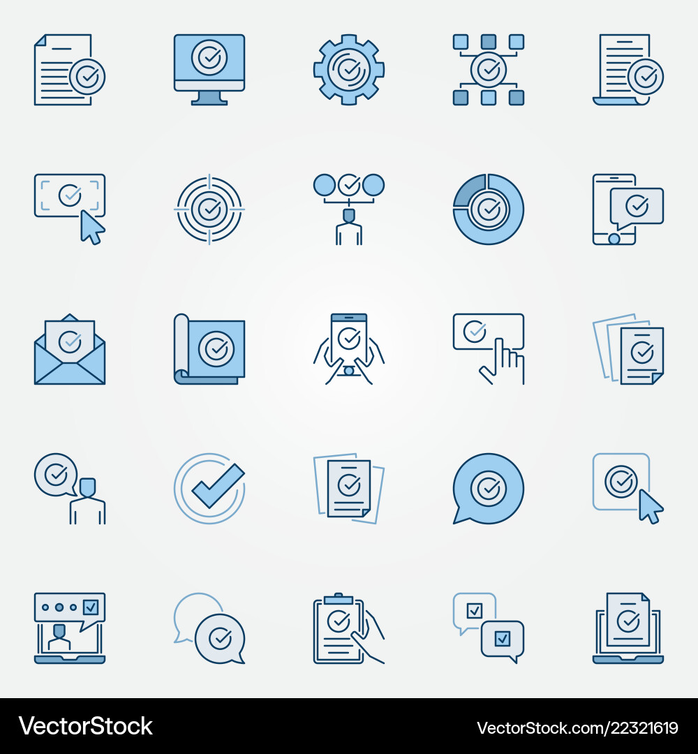 Blue Approval Icons - Verified Set Royalty Free Vector Image