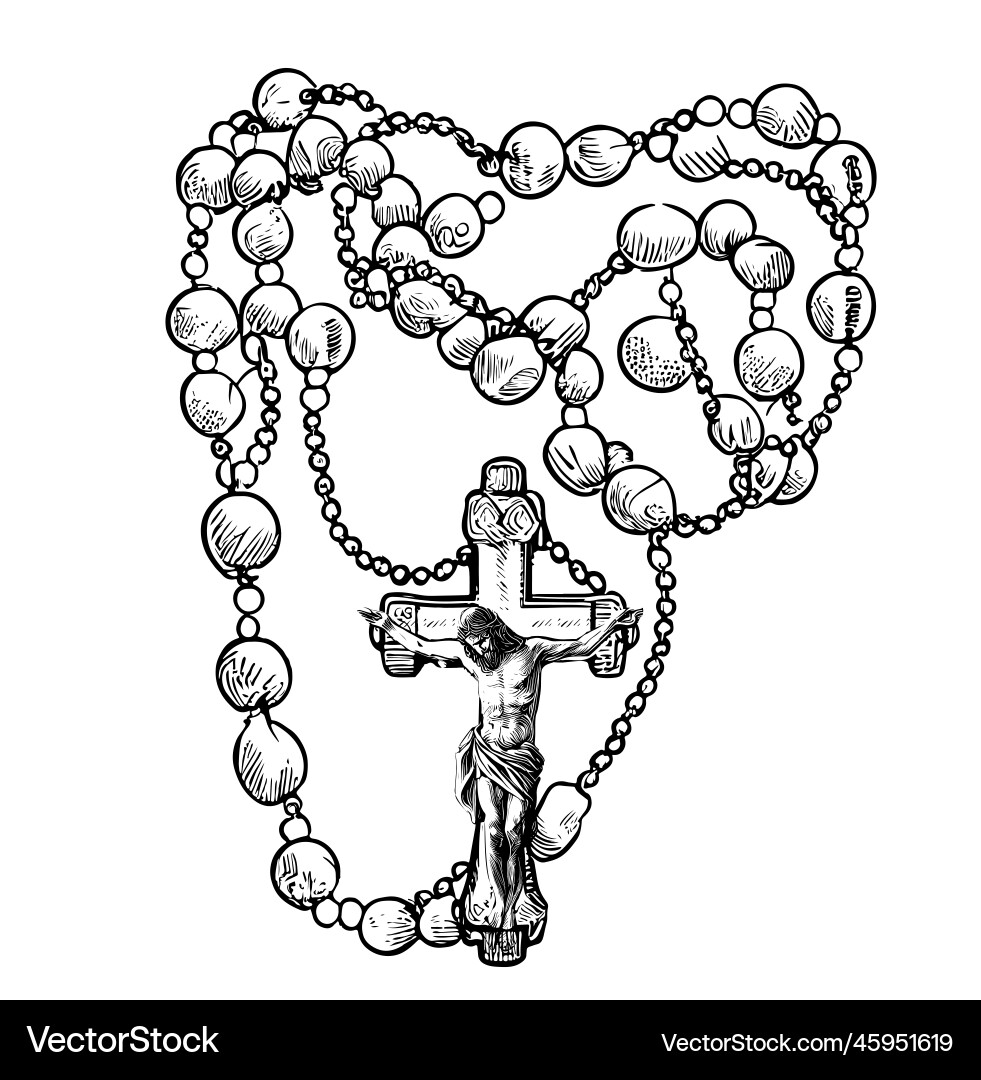 Catholic rosary with cross hand drawn sketch Vector Image