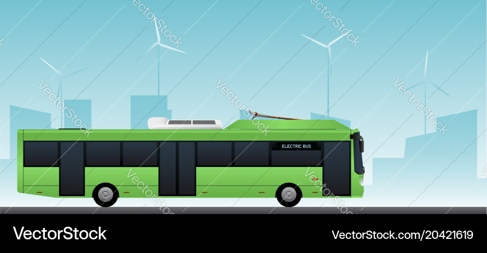 Green electric bus with pantograph Royalty Free Vector Image