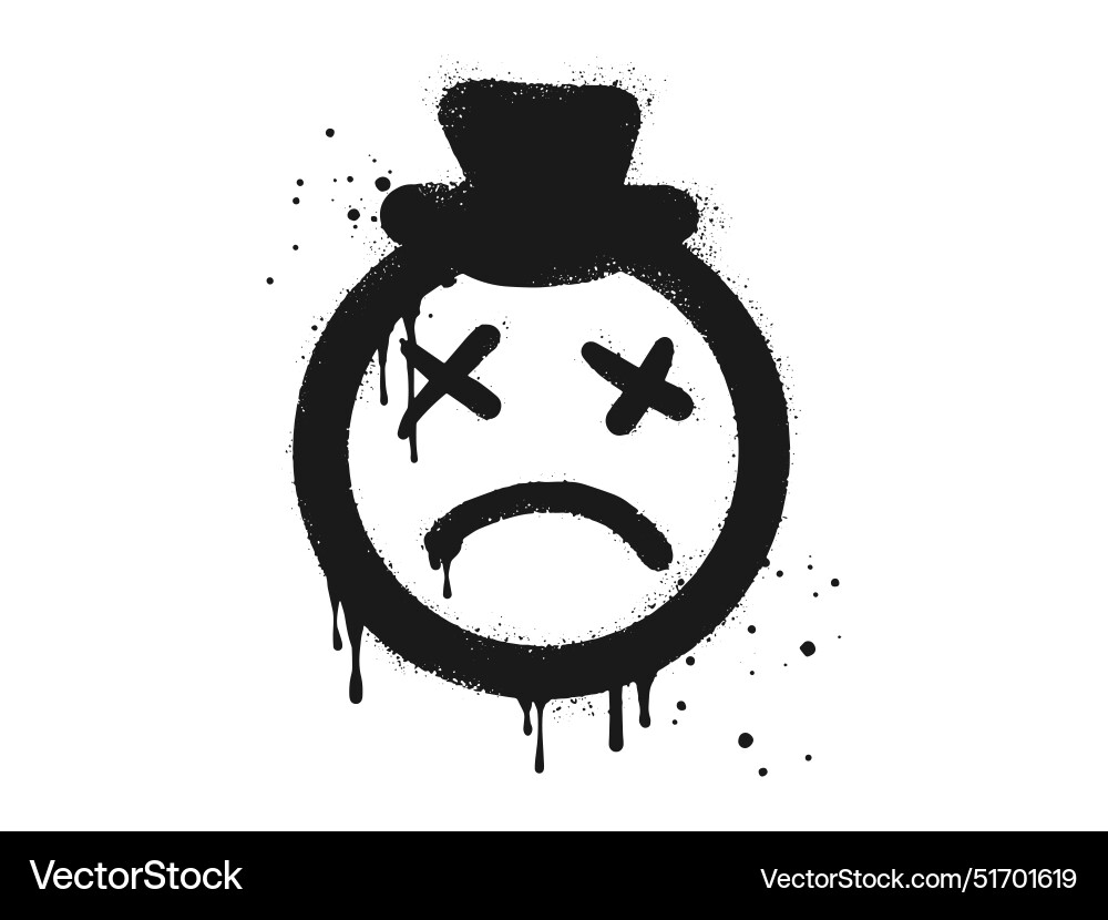Scary sick face emoticon character with hat spray Vector Image