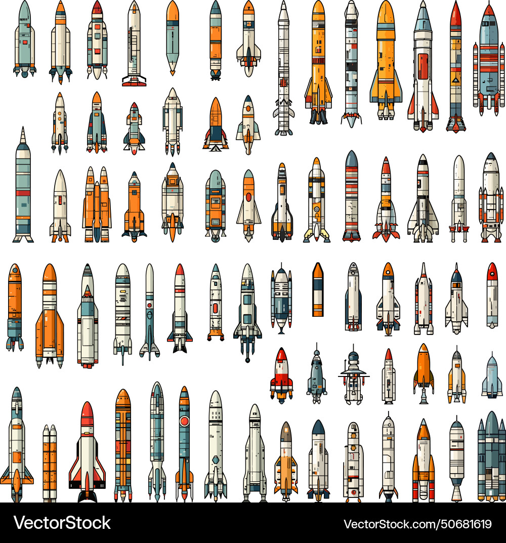 Space rockets shuttles carriers satellites Vector Image
