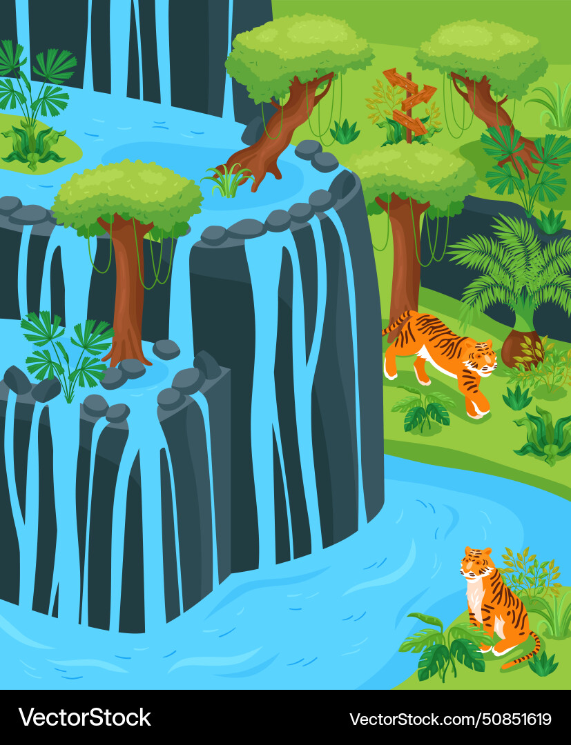 Waterfall isometric background Royalty Free Vector Image