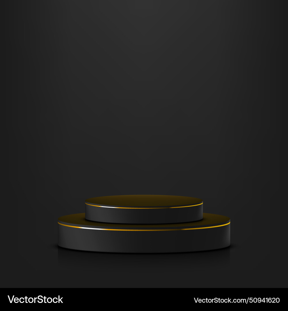 3d luxury black two step podium with golden line Vector Image