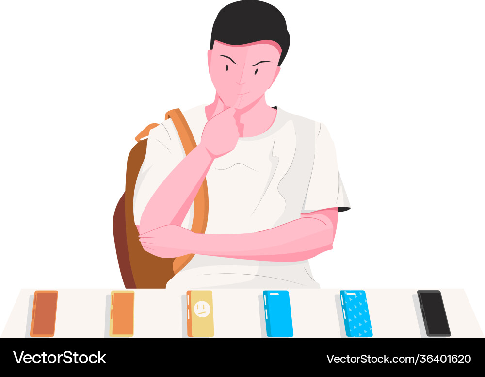 Choosing smartphone flat composition Royalty Free Vector