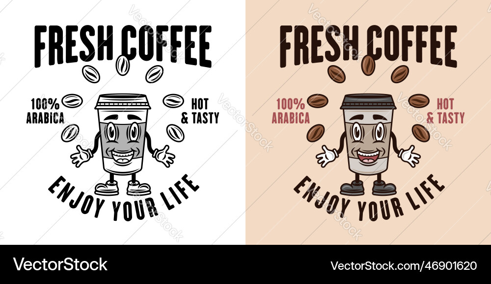 Coffee smiling paper cup emblem badge Royalty Free Vector