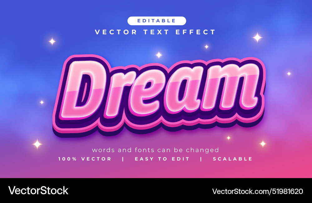 Dream editable font text effect template Vector Image