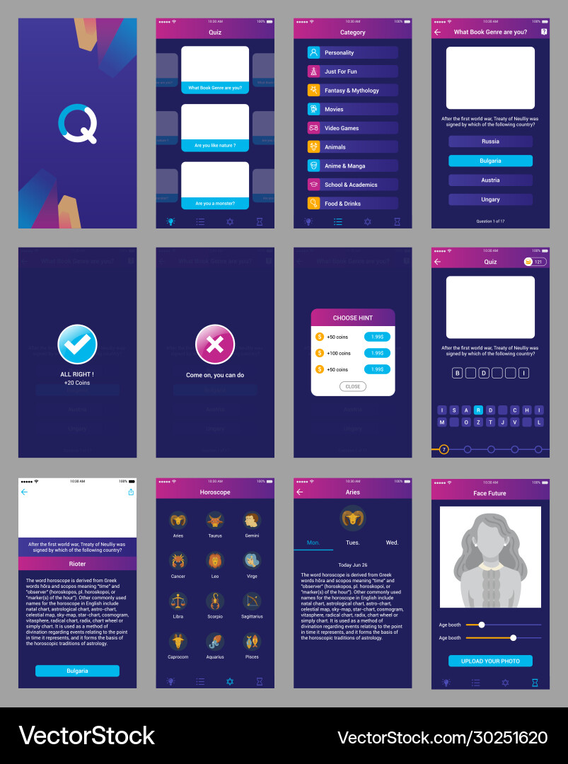 Quiz App Ui Design Mobile User Interface Vector Image