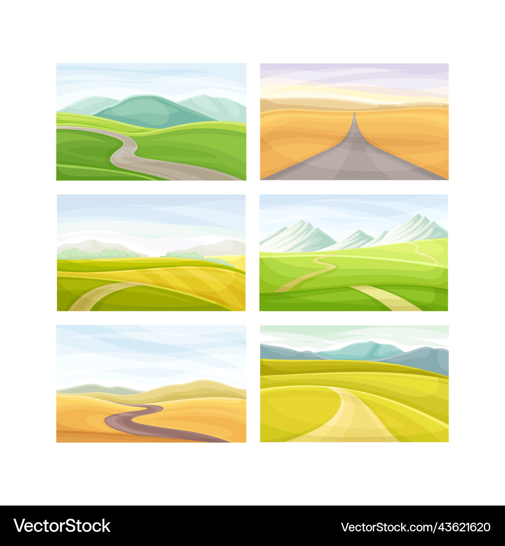 Winding road going into the distance and grassy Vector Image