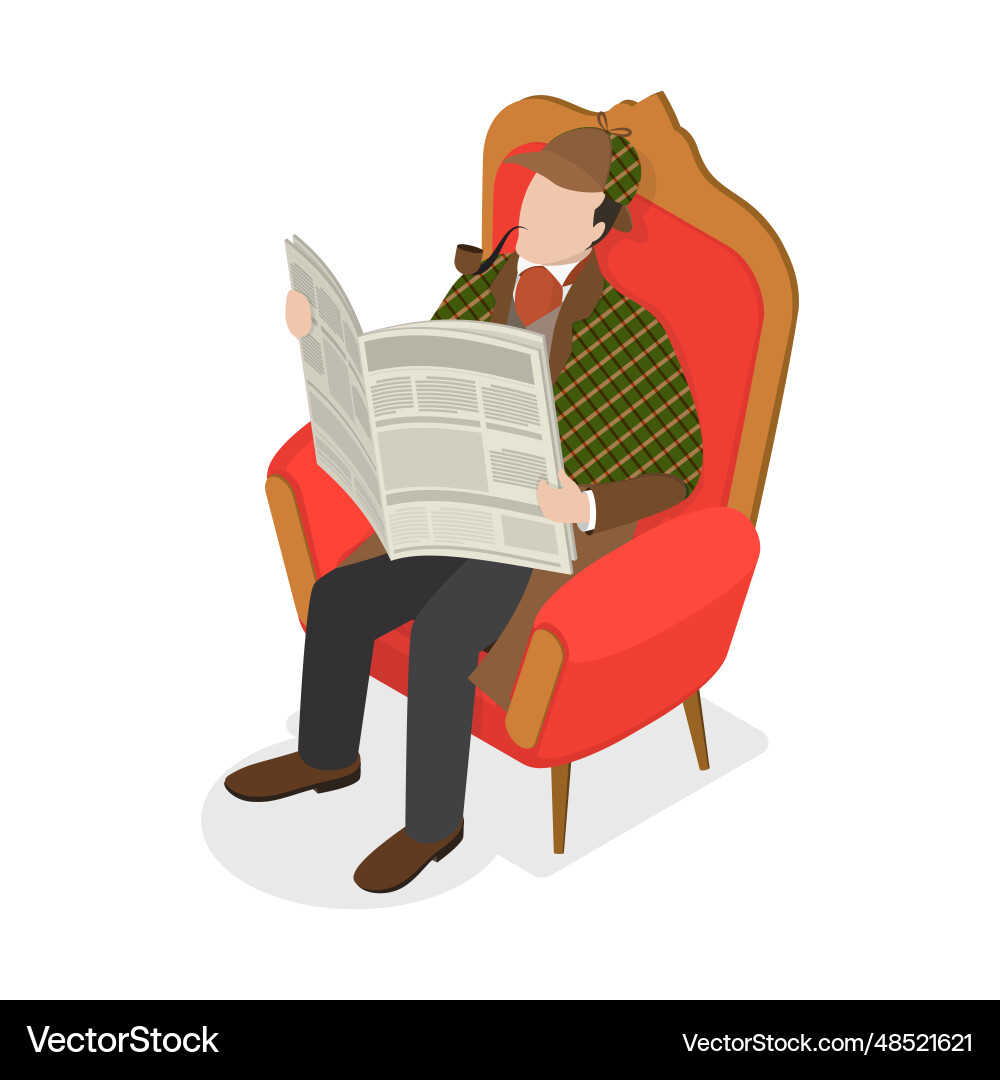 3d isometric flat set of inspector holmes Vector Image