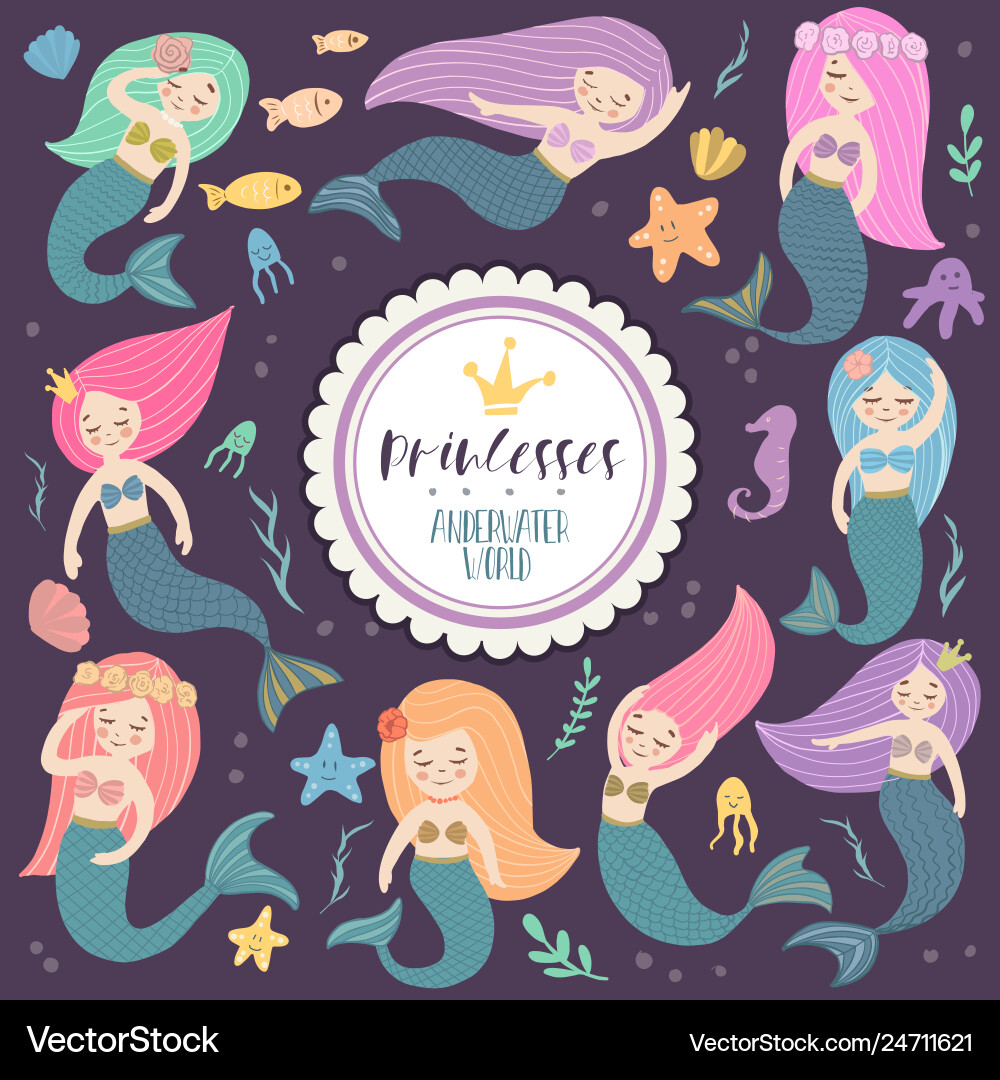 Beautiful and cute mermaids Royalty Free Vector Image