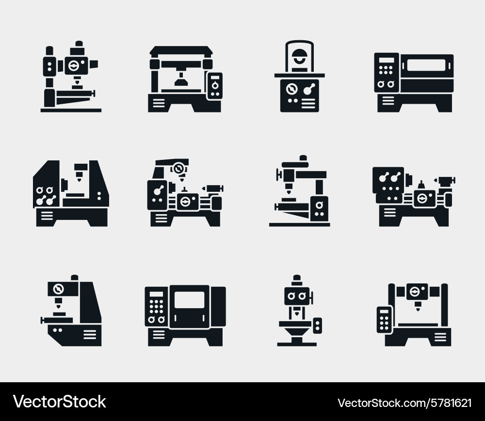 Machine tool icons set Royalty Free Vector Image