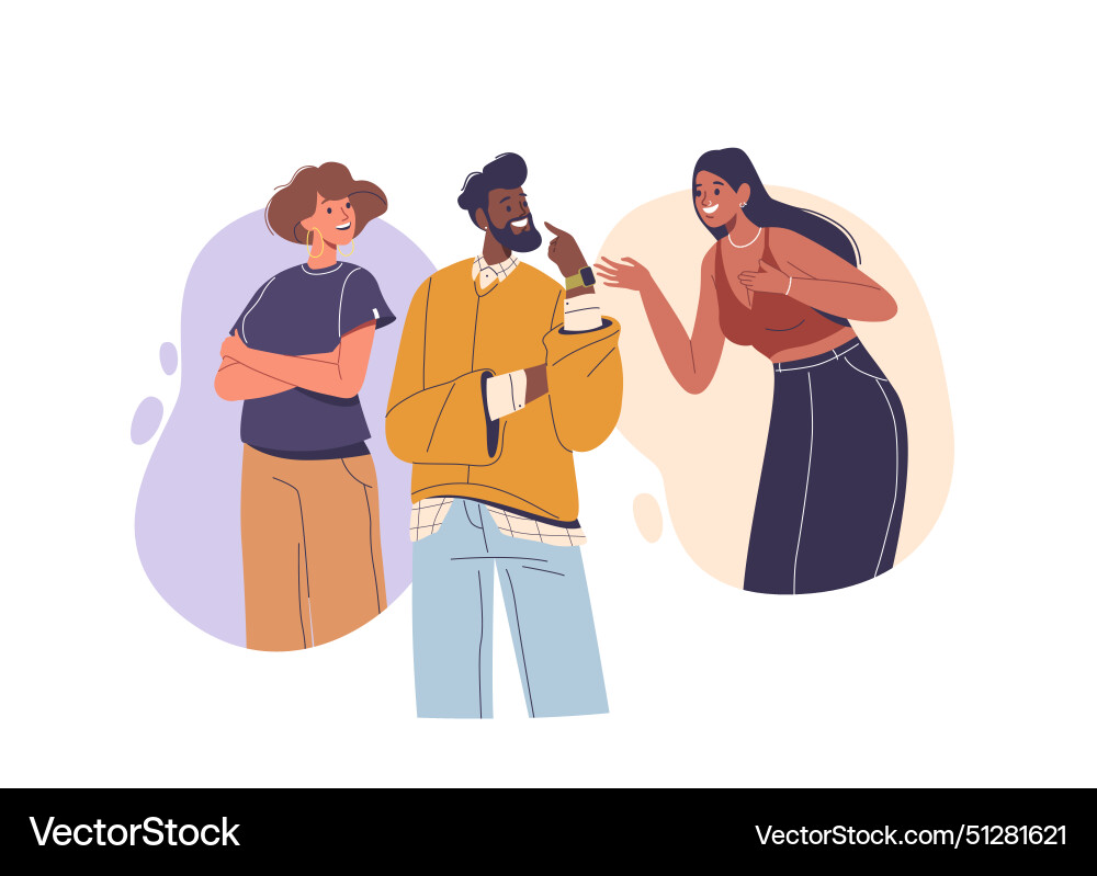 Man pondering stands with two women one waiting Vector Image