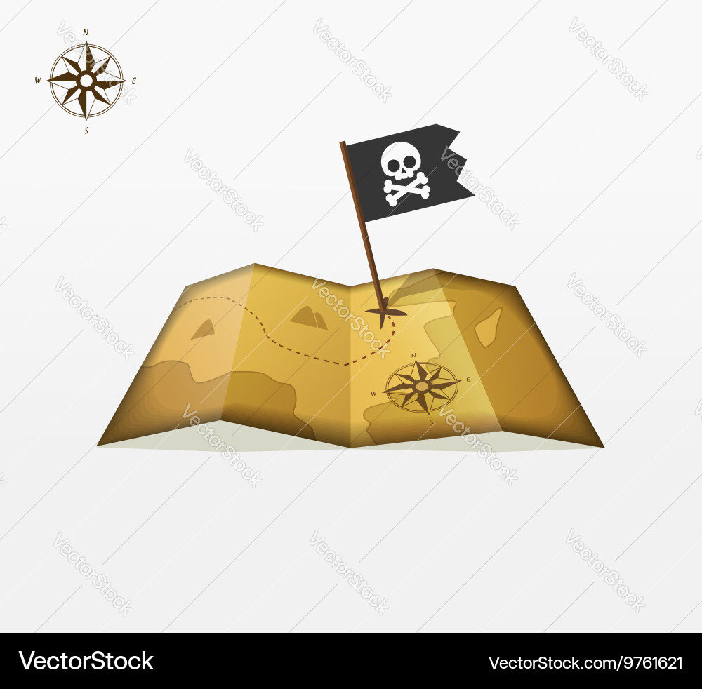 Treasure map with coordinates and pirate Vector Image