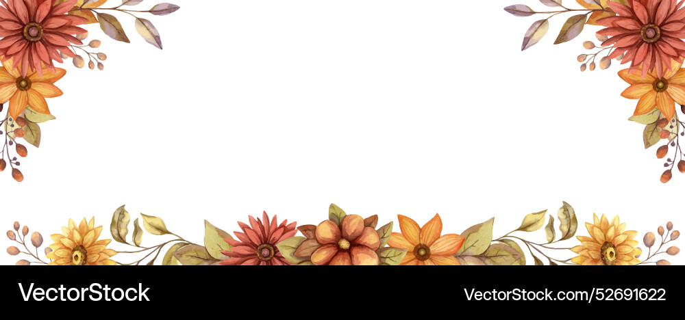 Autumn flower horizontal banner frame Royalty Free Vector