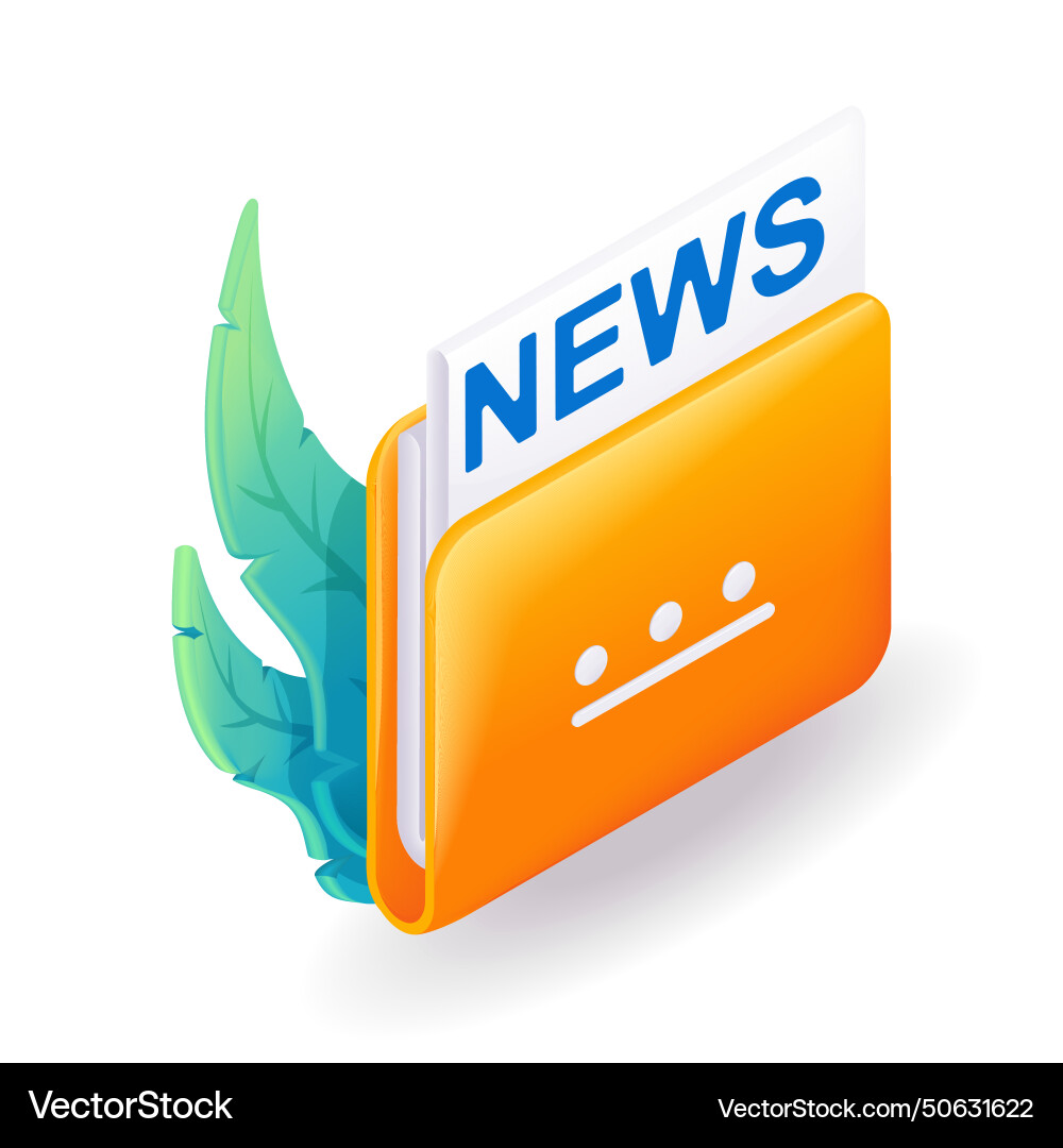 Isometric 3d icon yellow folder contains a news Vector Image