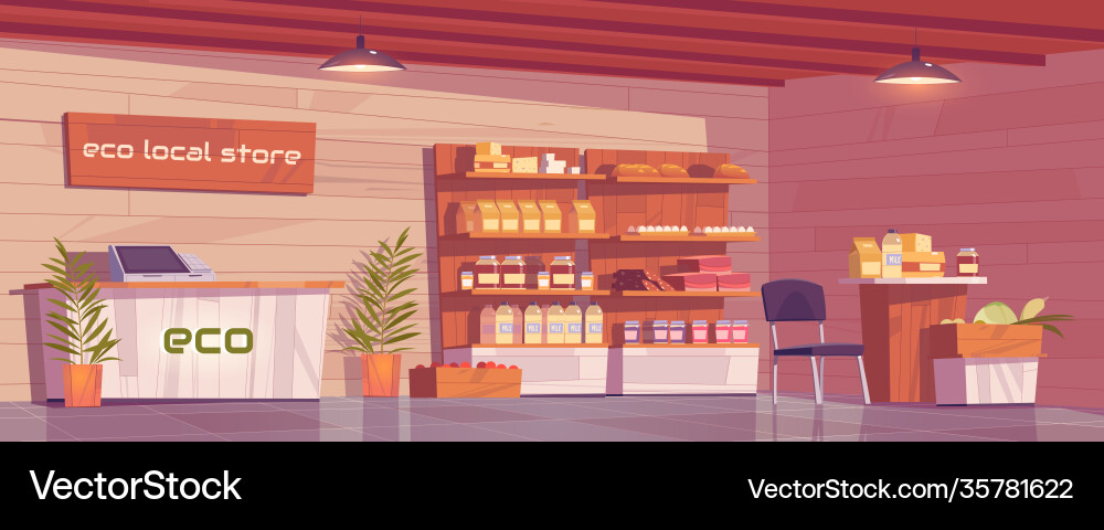 Local eco store empty interior grocery shop Vector Image