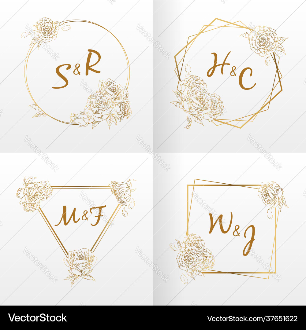 Monogram wedding frame floral ornament handdrawn Vector Image