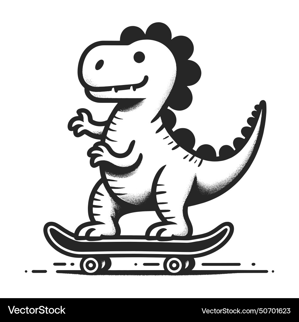 Cartoon dinosaur riding skateboard sketch Vector Image