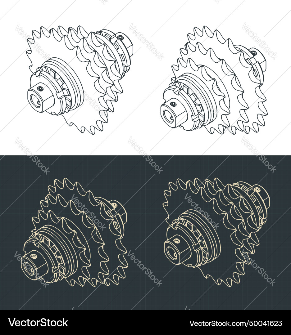 Chain sprocket transmission isometric blueprints Vector Image