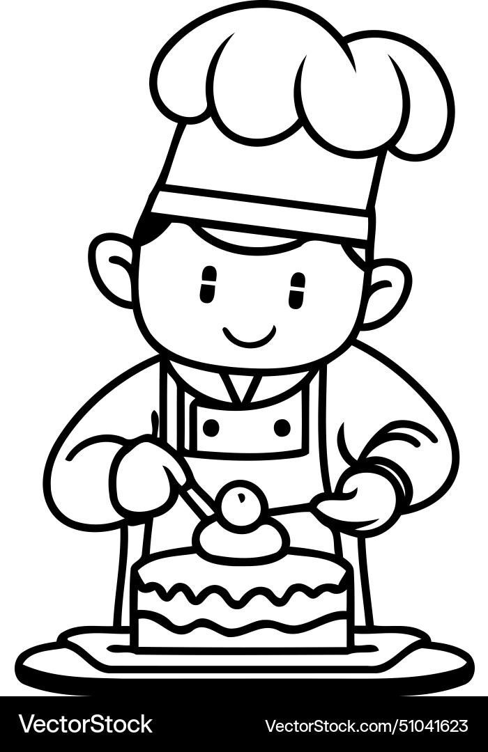 Cute boy chef with cake in cartoon style Vector Image