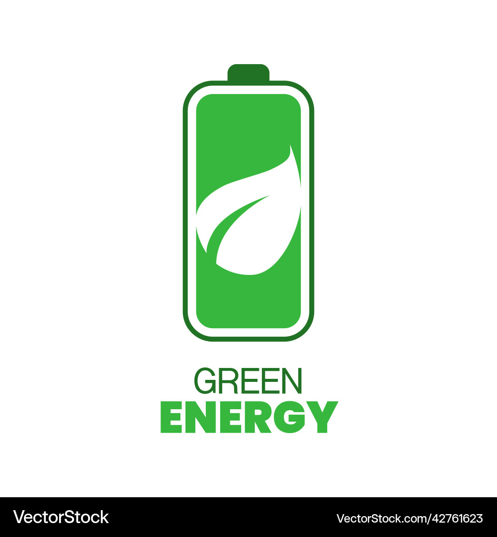 Green leaf and battery sign Royalty Free Vector Image