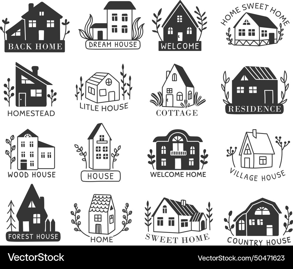Hand drawn home emblems cottage farmhouse Vector Image
