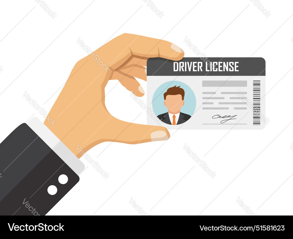 Hand holding driver license icon in flat style id Vector Image