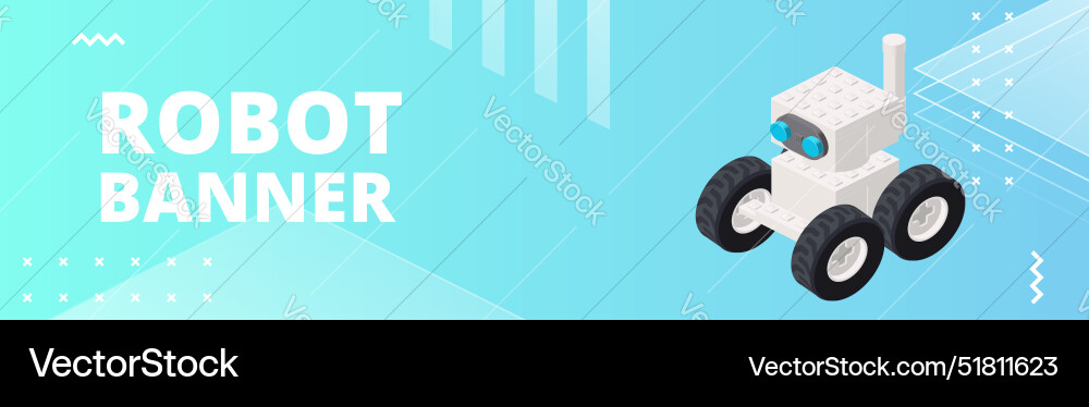 Horizontal banner with a white robot Royalty Free Vector