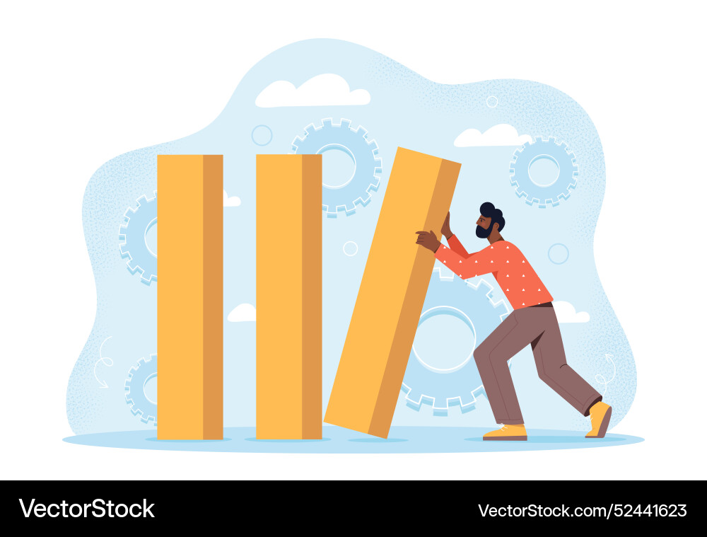 Man with crisis guy near falling pillars global Vector Image