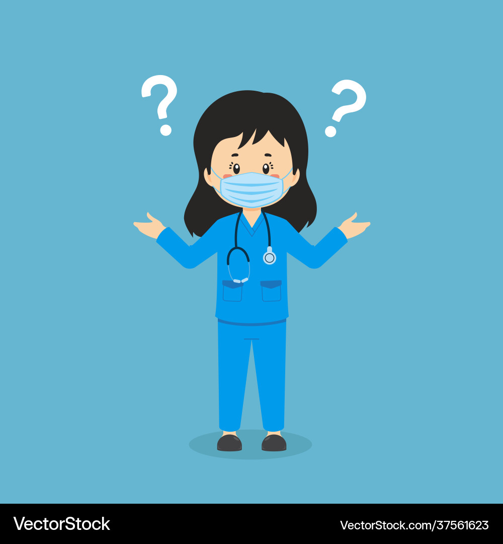 Nurse confused with question mark Royalty Free Vector Image