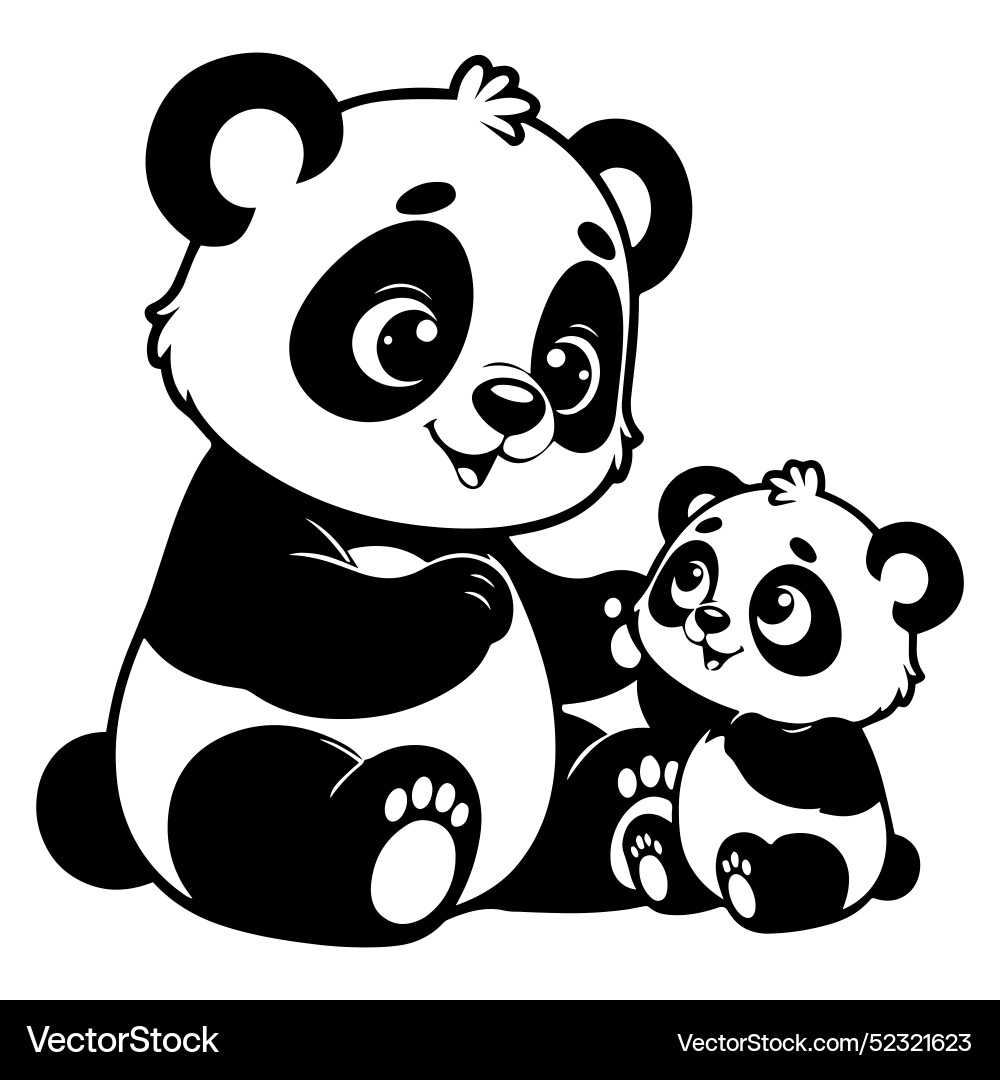Panda bear and cub playing Royalty Free Vector Image