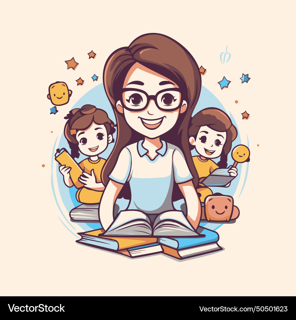 Teacher Reading A Book With Children Royalty Free Vector
