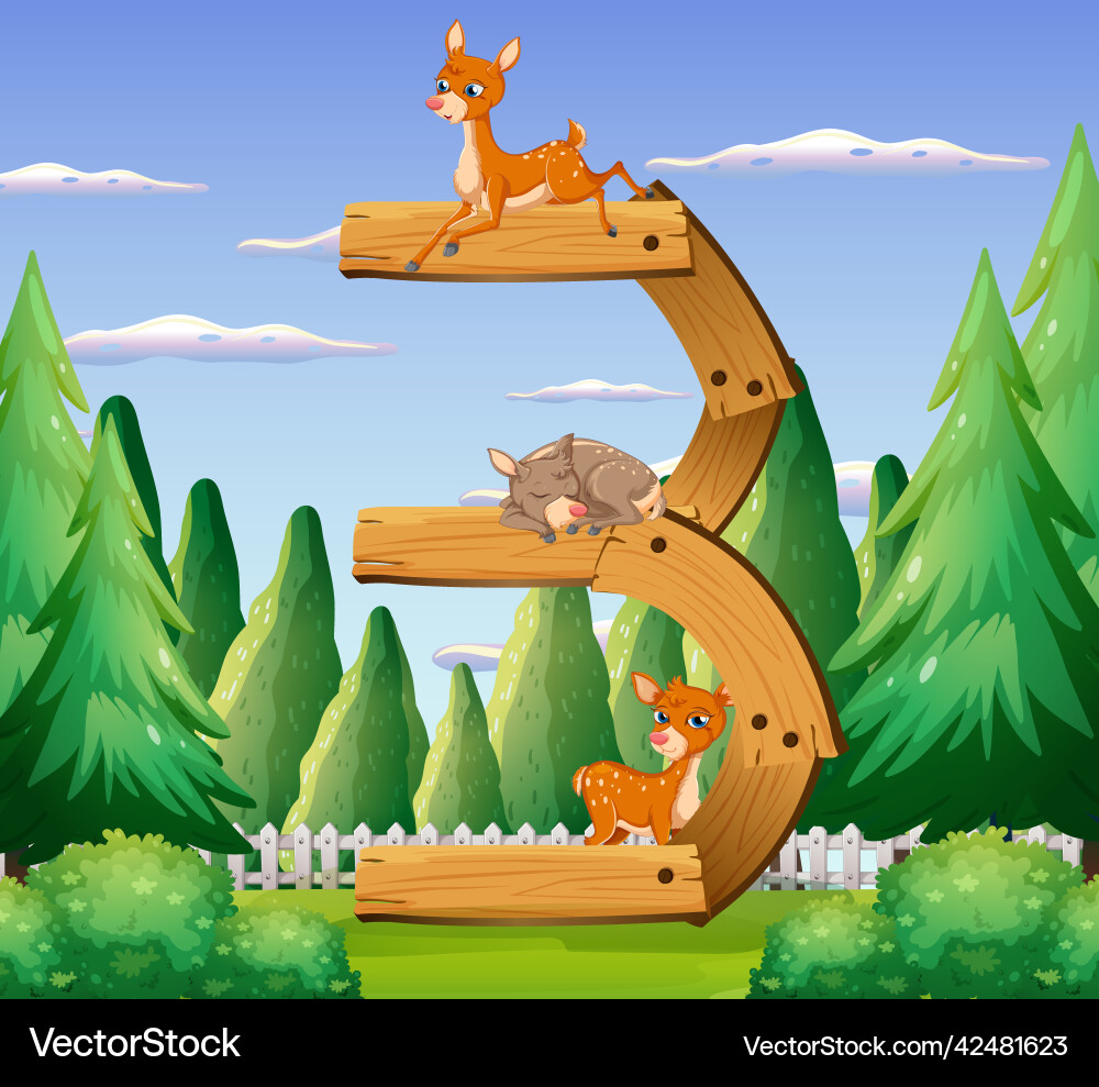 Three deers attached to number Royalty Free Vector Image
